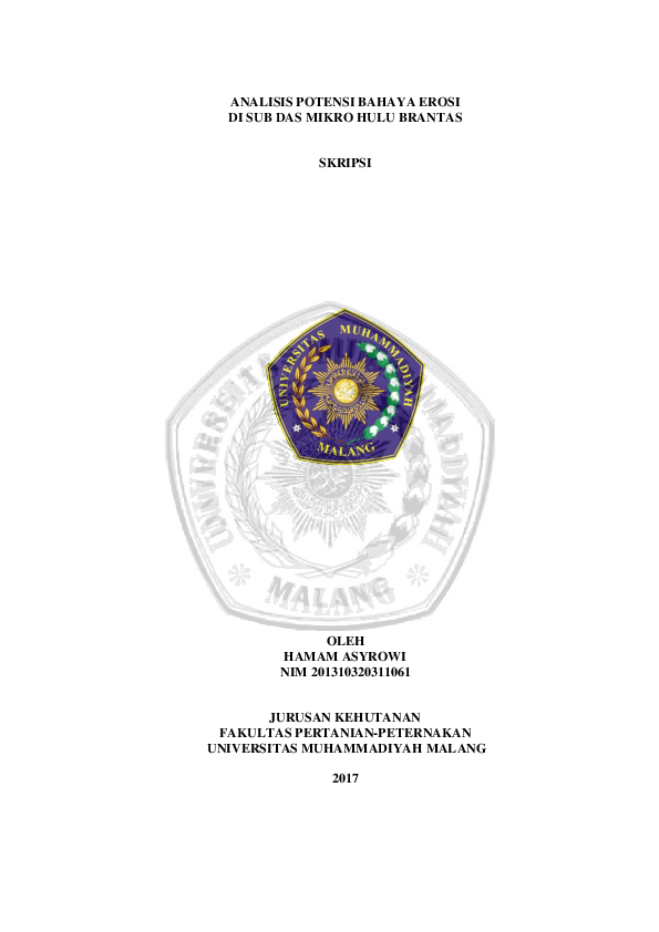 (PDF) Analisis Potensi Bahaya Erosi DI Sub Das Mikro Hulu Brantas