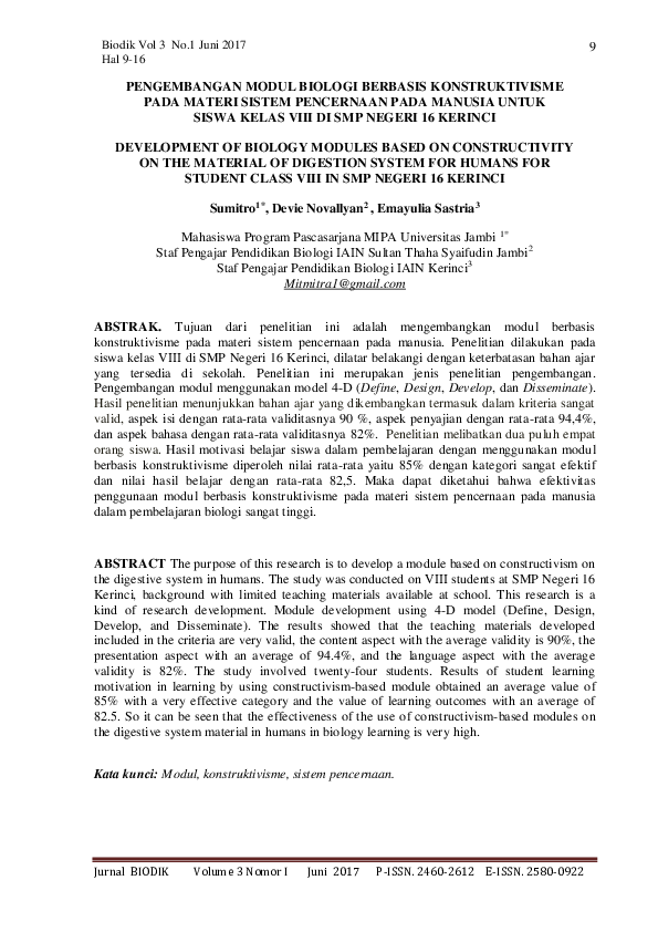(PDF) Pengembangan Modul Biologi Berbasis Konstruktivistik Pada Materi Sistem Ekskresi Pada ...
