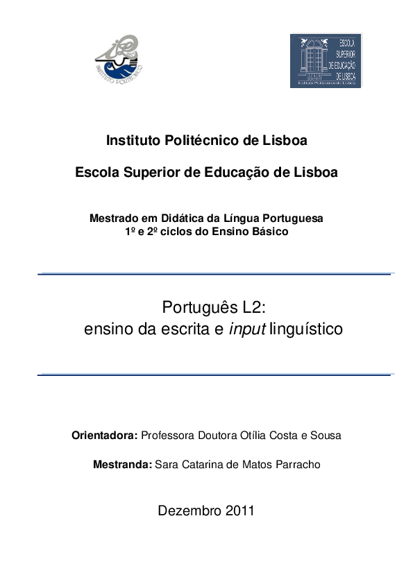(PDF) Português L2: ensino da escrita e input linguístico