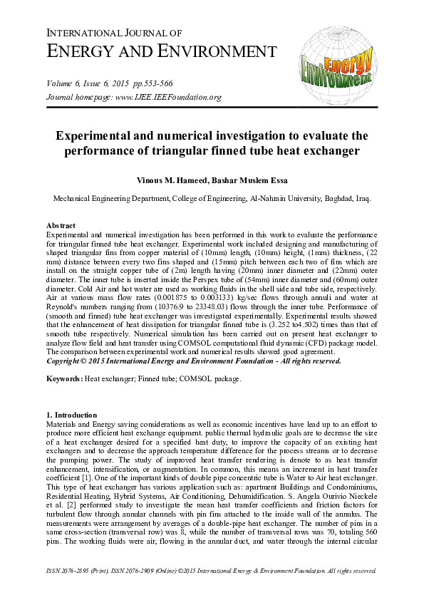 (PDF) Experimental and numerical investigation to evaluate the performance of triangular finned ...