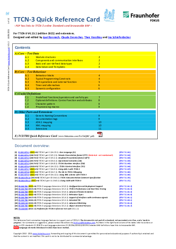 (PDF) TTCN-3 Quick Reference Card
