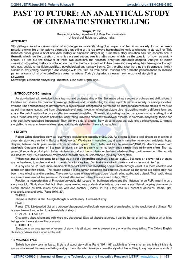 (PDF) Past to Future: An Analytical Study of Cinematic Storytelling