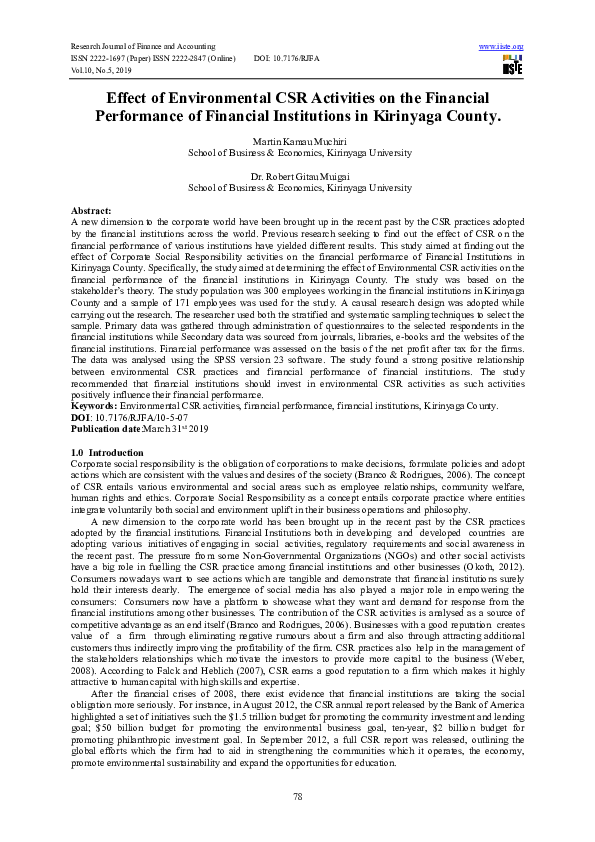 (PDF) Effect of Environmental CSR Activities on the Financial ...