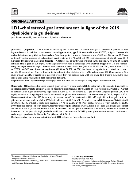 (PDF) LDL-cholesterol goal attainment in light of the 2019 dyslipidemia ...