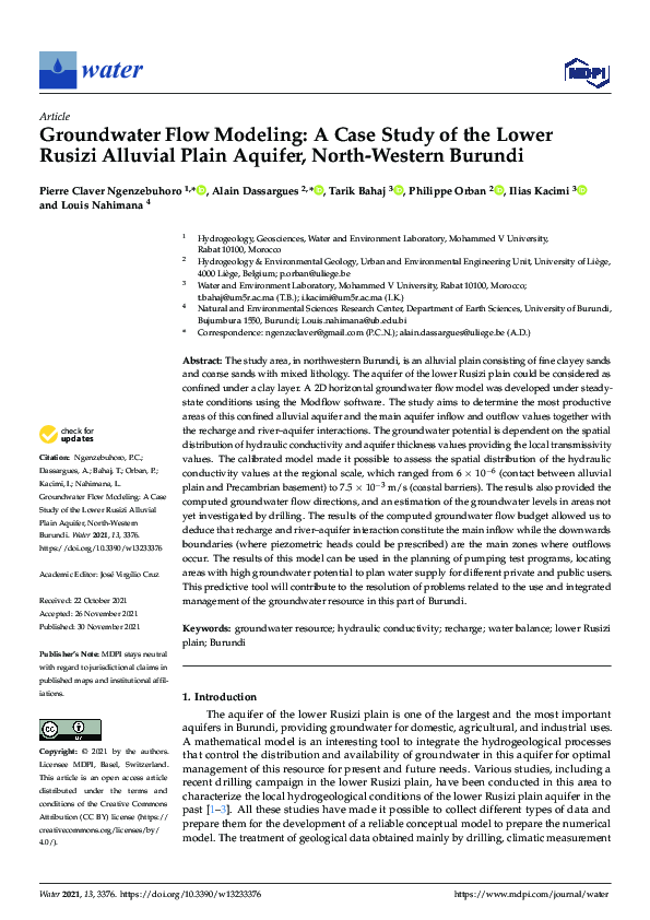 (PDF) Groundwater Flow Modeling: A Case Study of the Lower Rusizi Alluvial Plain Aquifer, North ...