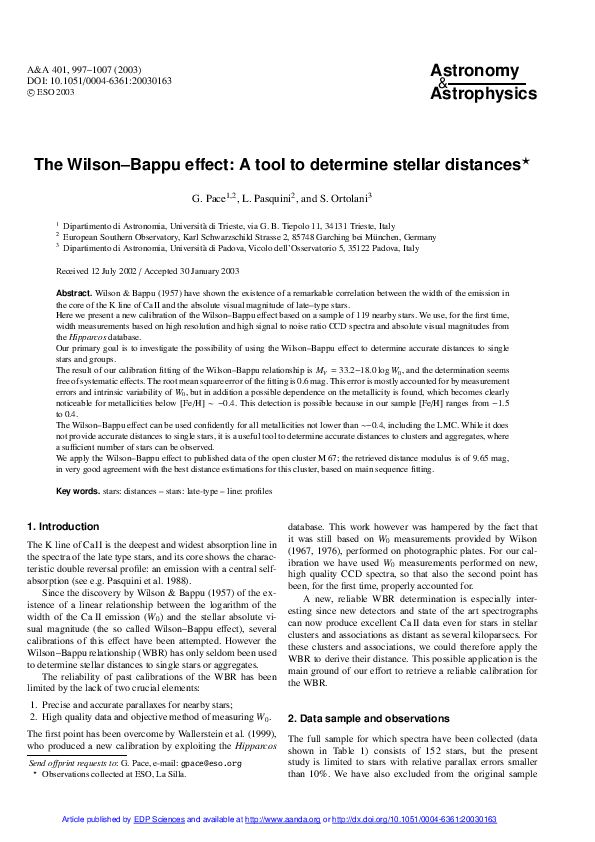 (PDF) The Wilson--Bappu Effect: a tool to determine stellar distances