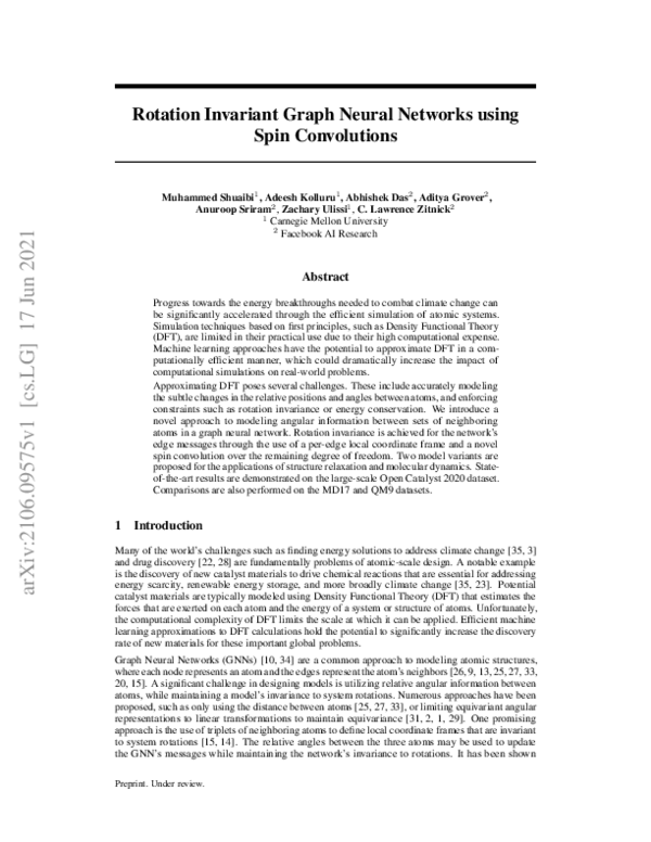 (PDF) Rotation Invariant Graph Neural Networks using Spin Convolutions