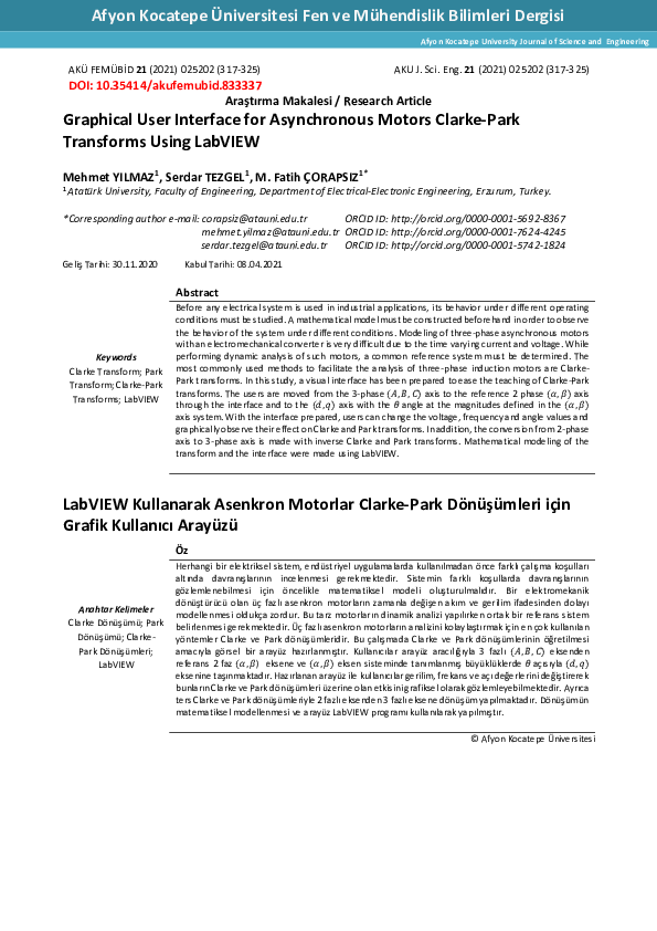 (PDF) Graphical user interface for asynchronous motors clarke-park transforms using LabVIEW