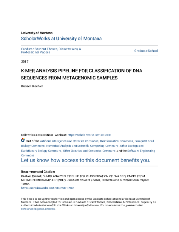 (PDF) K-Mer Analysis Pipeline for Classification of Dna Sequences from ...