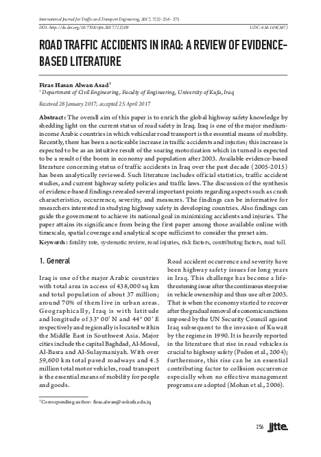 (PDF) Road Traffic Accidents in Iraq: A Review of Evidence-Based Literature