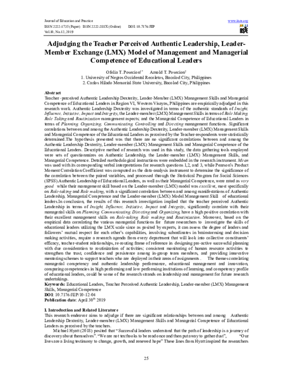 (PDF) Adjudging the Teacher Perceived Authentic Leadership, Leader ...