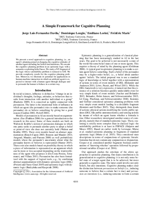 (PDF) A Simple Framework for Cognitive Planning