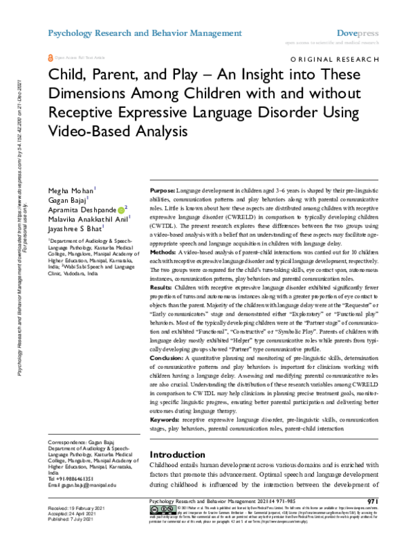 (PDF) Child, Parent, and Play – An Insight into These Dimensions Among ...