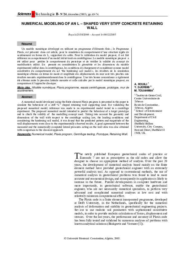 (PDF) Numerical Modeling of an L – Shaped Very Stiff Concrete Retaining Wall