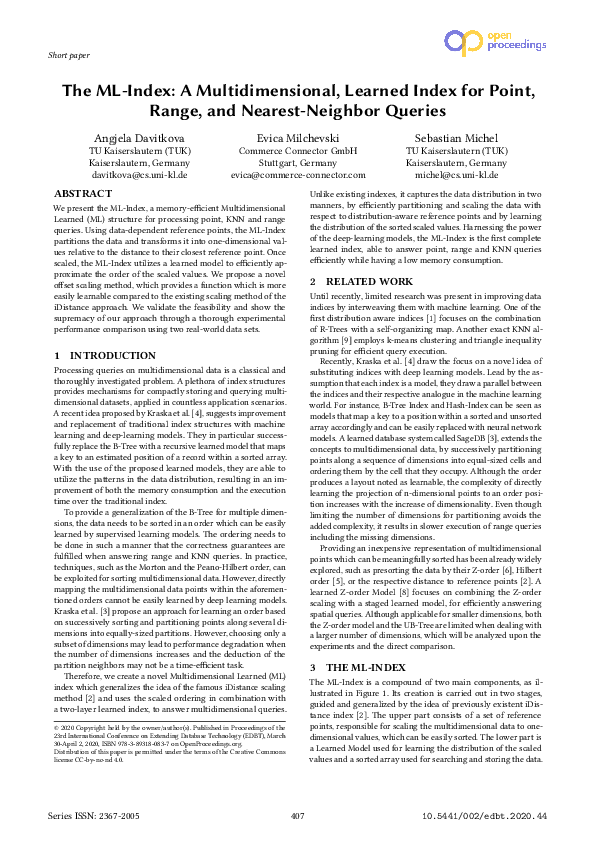 (PDF) The ML-Index: A Multidimensional, Learned Index for Point, Range, and Nearest-Neighbor Queries
