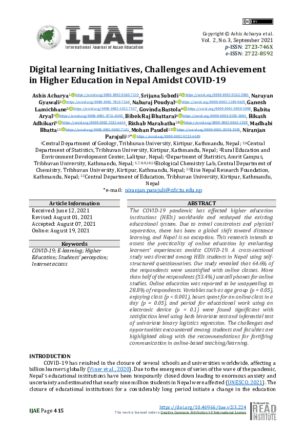 (PDF) Digital learning Initiatives, Challenges and Achievement in ...