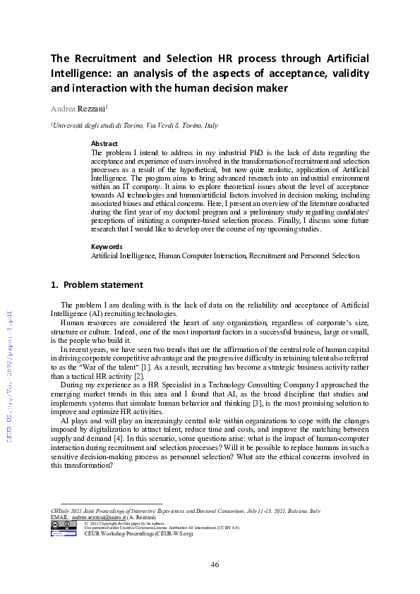 (PDF) The Recruitment and Selection HR process through Artificial ...