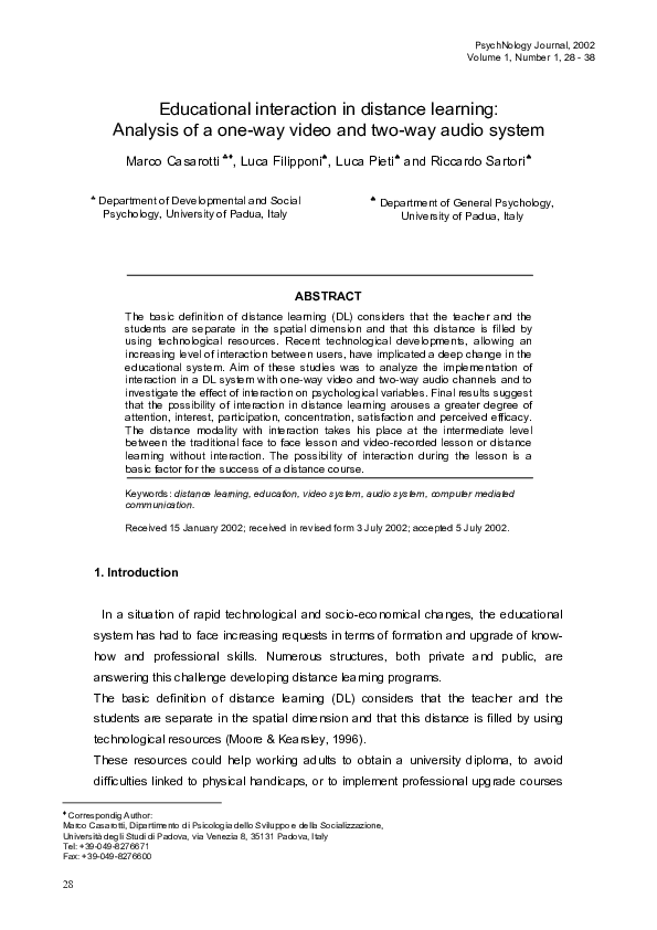 (PDF) Educational interaction in distance learning