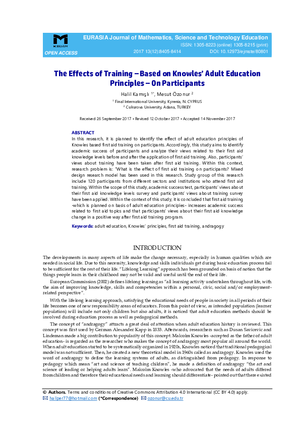 (PDF) The Effects of Training – Based on Knowles’ Adult Education ...