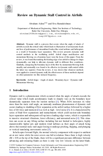 (PDF) Review on Dynamic Stall Control in Airfoils