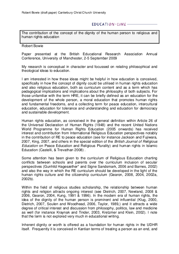 (PDF) The contribution of the concept of the dignity of the human ...