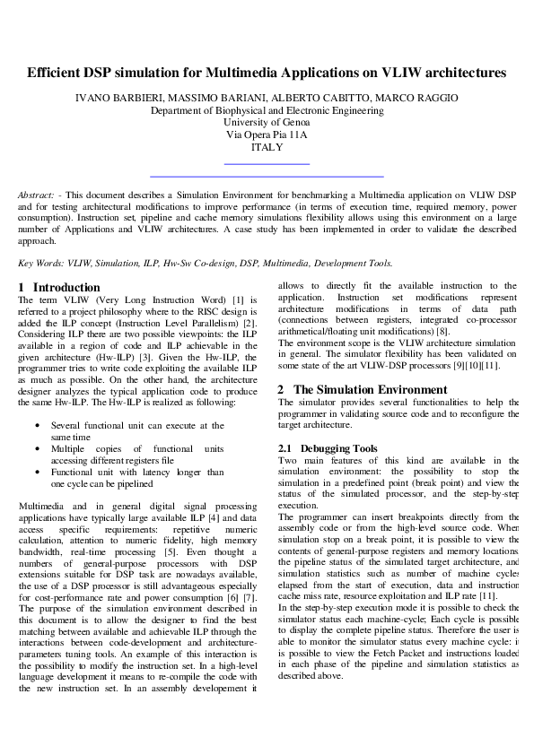 Pdf Efficient Dsp Simulation For Multimedia Applications On Vliw