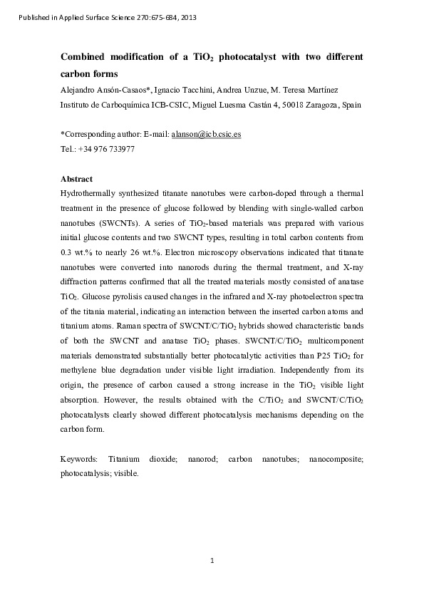(PDF) Dual Carbon Modification of TiO2 Photocatalyst for Enhanced Activity