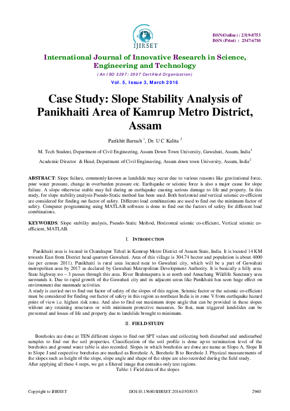 (PDF) Case Study: Slope Stability Analysis of Panikhaiti Area of Kamrup Metro District, Assam
