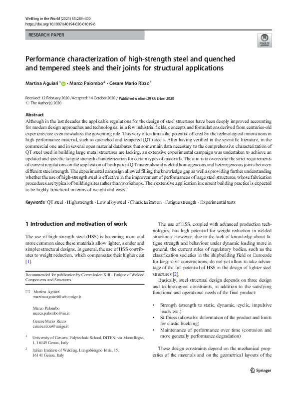 (PDF) Performance characterization of high-strength steel and quenched ...