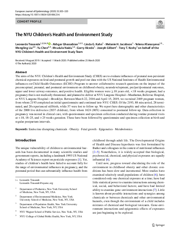 (PDF) The NYU Children’s Health and Environment Study