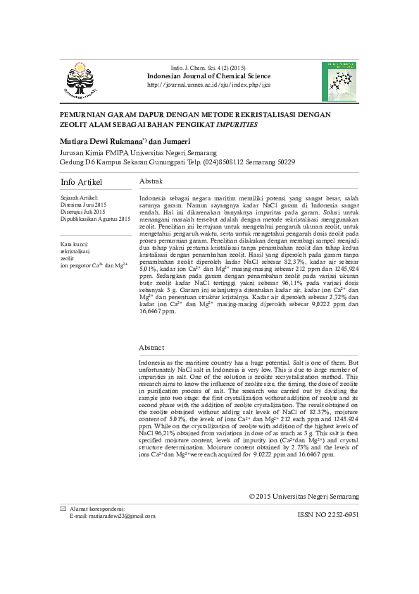 (PDF) Pemurnian Garam Dapur Melalui Metode Rekristalisasi Dengan Zeolit ...