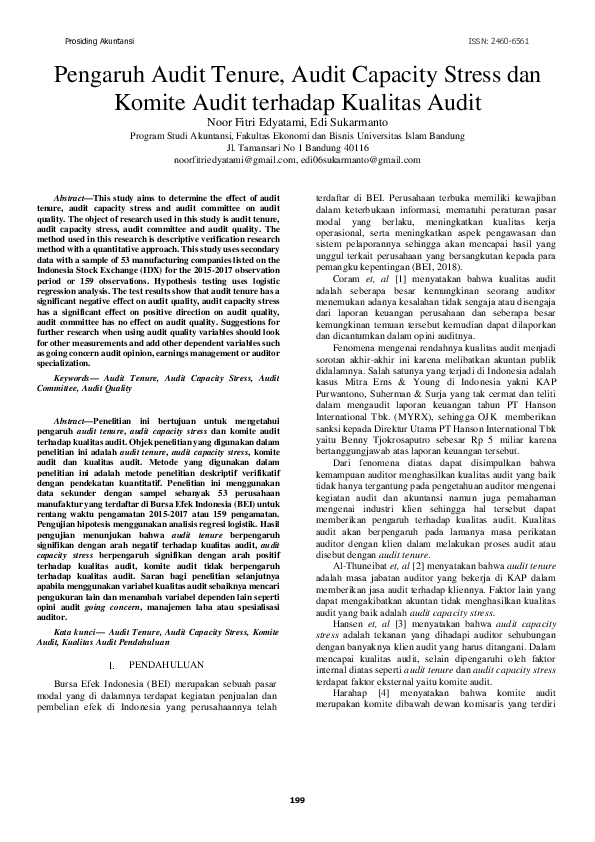 (PDF) Pengaruh Audit Tenure, Audit Capacity Stress dan Komite Audit ...