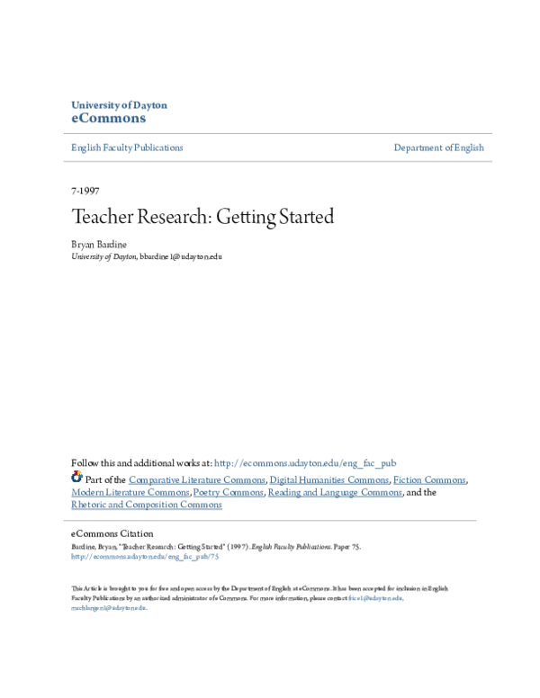 (PDF) Teacher Research: Getting Started