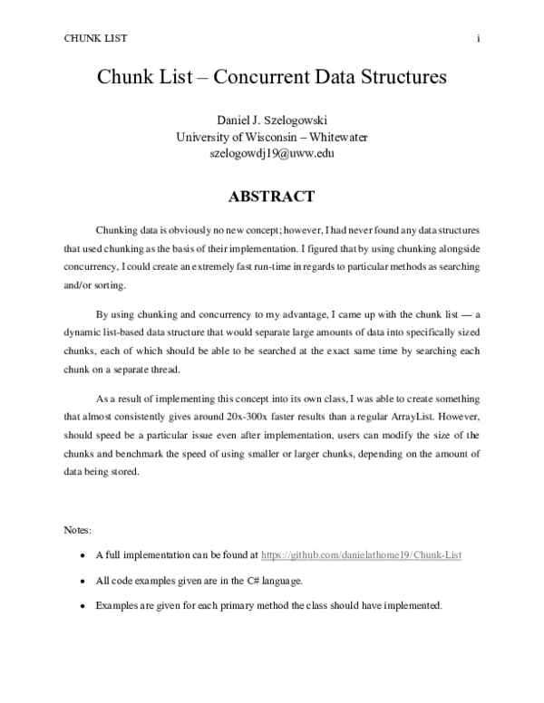 (PDF) Chunk List: Concurrent Data Structures
