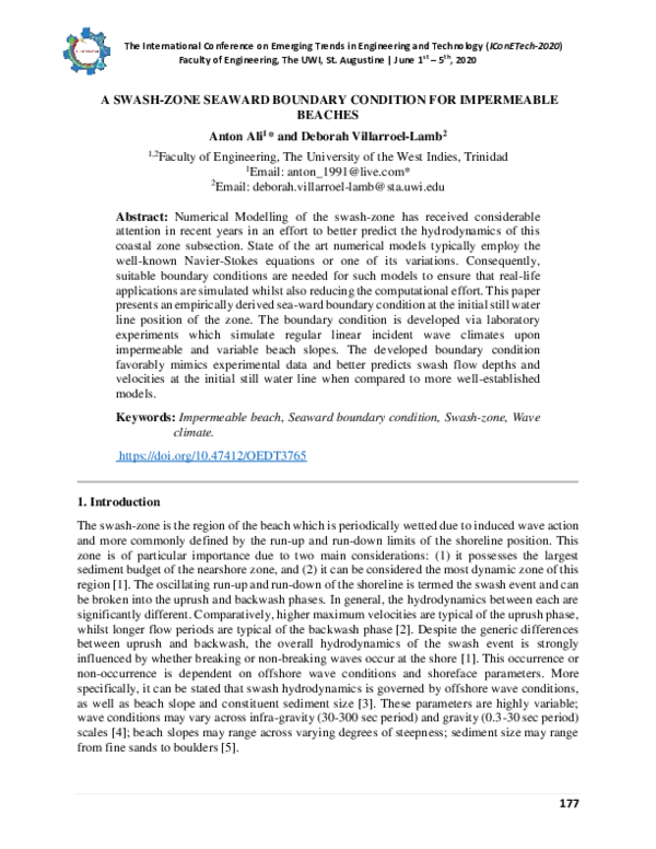 Pdf A Swash Zone Seaward Boundary Condition For Impermeable Beaches