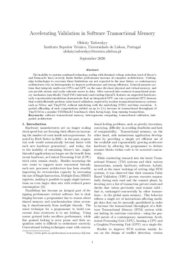(PDF) Accelerating Validation in Software Transactional Memory