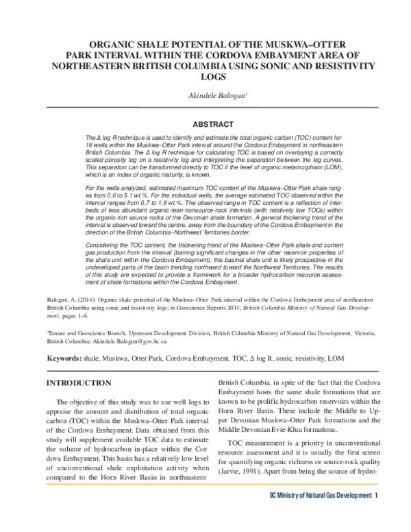 (PDF) Organic Shale Potential of the Muskwa–Otter Park Interval Within ...