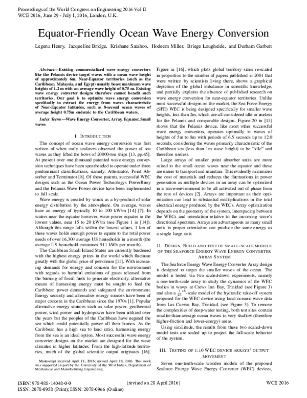 (PDF) Equator-Friendly Ocean Wave Energy Conversion