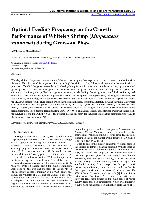 (PDF) Optimal Feeding Frequency on the Growth Performance of Whiteleg Shrimp (Litopenaeus ...