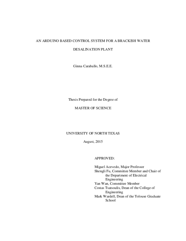 Pdf An Arduino Based Control System For A Brackish Water Desalination