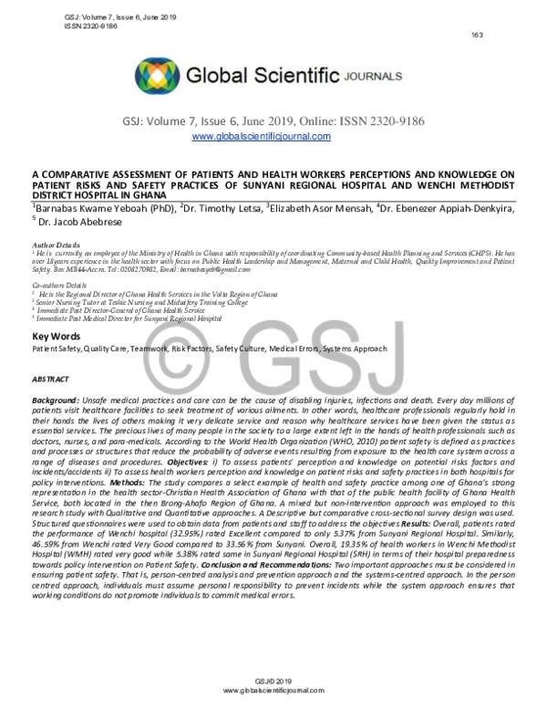 (PDF) A Comparative Assessment of Patients and Health Workers ...