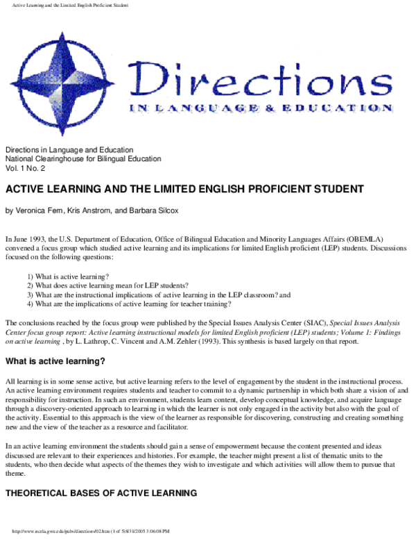 (PDF) Active Learning and the Limited English Proficient Student