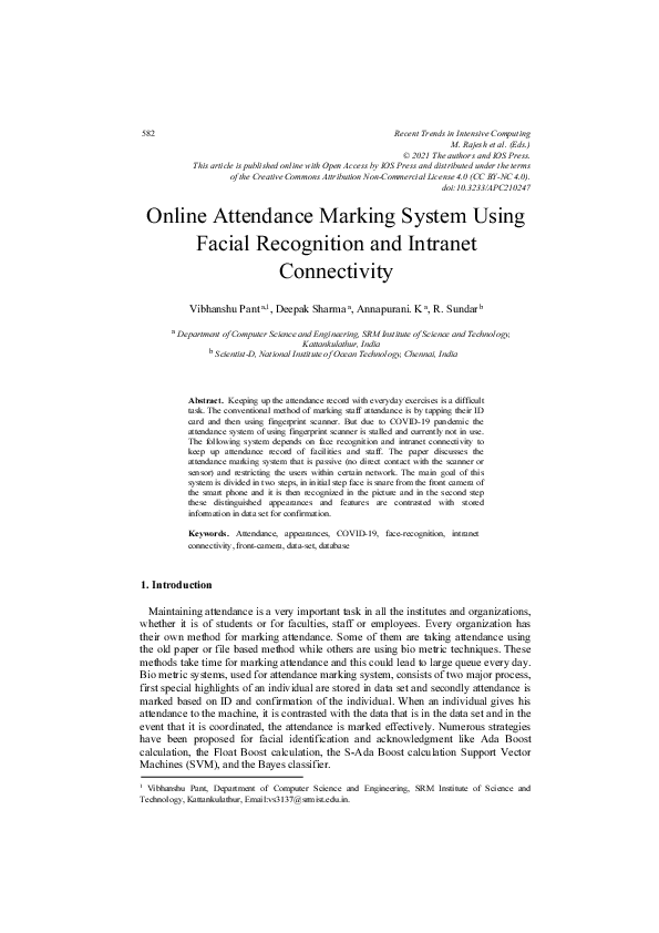 (PDF) Online Attendance Marking System Using Facial Recognition and Intranet Connectivity