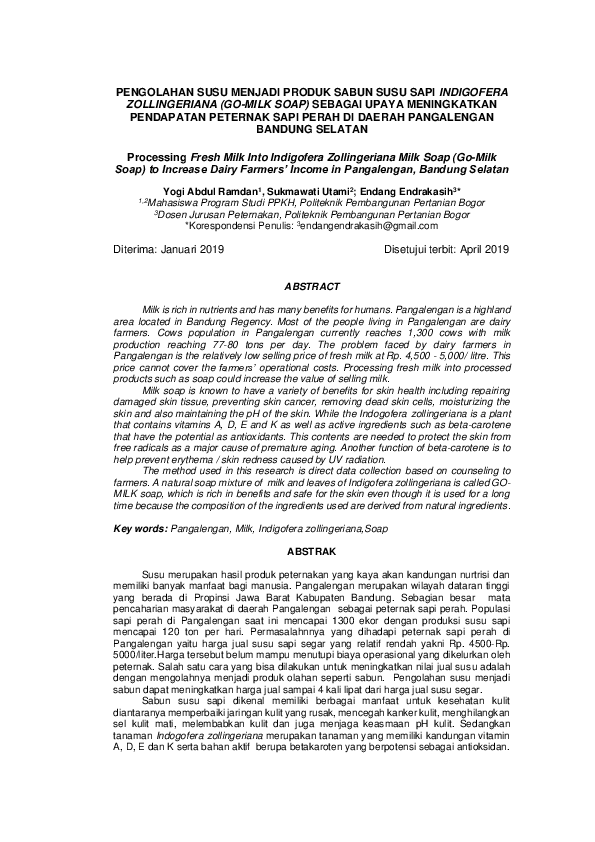 (PDF) Pengolahan Susu Menjadi Produk Sabun Susu Sapi Indigofera ...