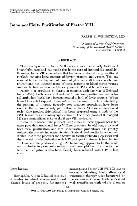 (PDF) Immunoaffmity Purification of Factor VIII
