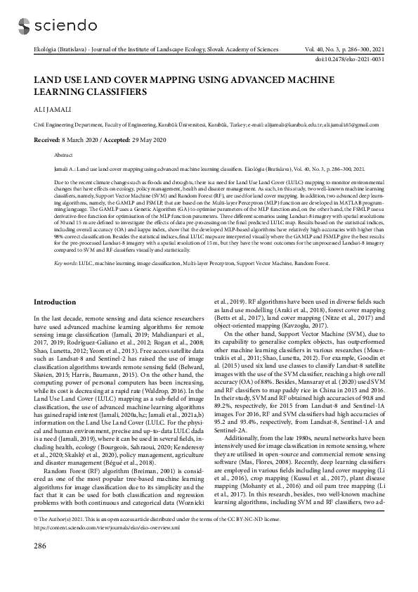 (PDF) Land use land cover mapping using advanced machine learning ...