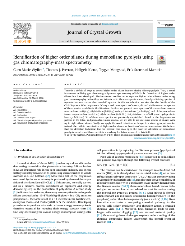 (PDF) Identification of higher order silanes during monosilane ...