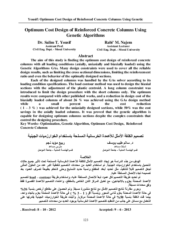(PDF) Optimum Cost Design of Reinforced Concrete Columns Using Genetic Algorithms