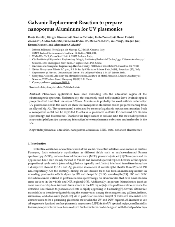 (PDF) Galvanic Replacement Reaction to prepare nanoporous Aluminum for ...
