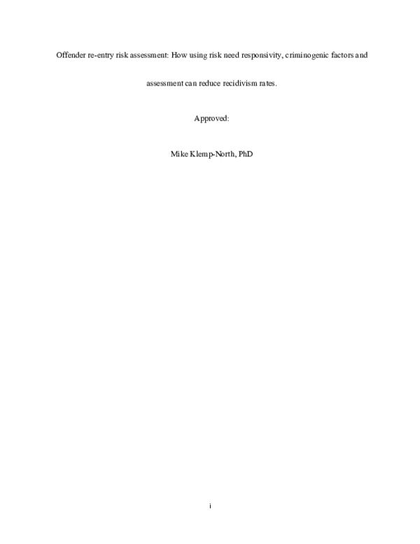 (PDF) Offender re-entry risk assessment: How using risk need ...
